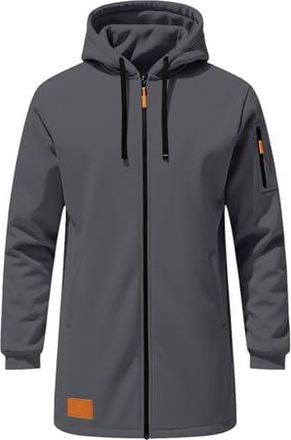 Generic Sweat à capuche long pour homme avec fermeture éclair - Coupe ample - Veste cargo à manches longues - Chaud - Couleur unie - Cordon de serrage - Sweat