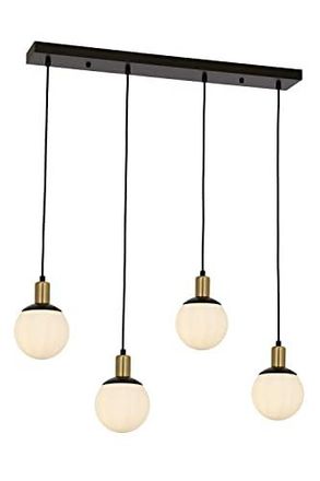 Opviq Modern Chandelier with Metal Body & Glass Cap, Black & Gold, 110 cm Height, 80 cm Width, 4 x E27 Max 40W | Glamorous Industrial Design for Stylish Spa