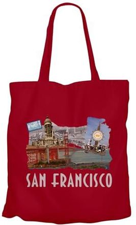 Fabulous Tote Bag Sac Shopping en Toile Rouge - San Francisco Vintage Voyage Etats-Unis Carte Postale - 10 L