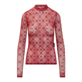 Marine Serre Femme, Tops, Rouge, Taille: 40 FR Moonogram Meshflock Top