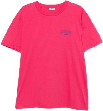 Moschino Homme, Tops, Rose, Taille: M Logo Print Crew Neck T-Shirt