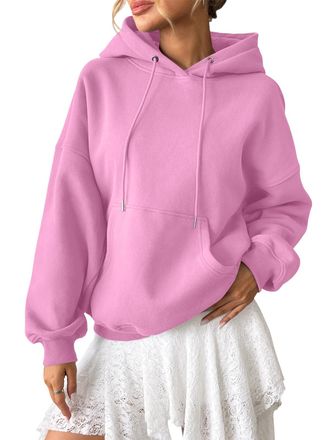 TOMWELL Oversized Hoodie Damen Winter Pullover Casual Kapuzenpullover Langarm Sweatshirt Hoody mit Kapuze A Rosa XXL