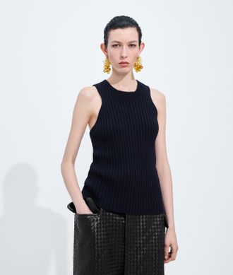 Bottega Veneta D&eacute;bardeur en laine m&eacute;rinos c&ocirc;tel&eacute;e - Bleu - Femme - XS