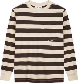 Olaf Hussein Homme, Tops, Brun, Taille: S Pull à Col Rond à Rayures en Brun