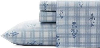 Eddie Bauer Queen-Size-Bettlaken, Baumwoll-Perkal-Bettw&auml;sche-Set, knackige und Coole Heimdekoration (Methow Plaid Blue, Queensize)
