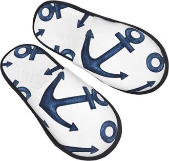 Generic Pantoufles DHiver Ancre Bleu Marine Peluche Pantoufles De Maison Portative Chaussons Invit&eacute;s Pour Voyage Chambre Homme M