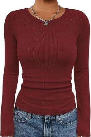 Generic Haut en tricot c&ocirc;tel&eacute; &agrave; manches longues pour femme, coupe ajust&eacute;e, basique uni, mince, &eacute;l&eacute;gant, d&eacute;contract&eacute;, travail, automne, Couleur B, XXL