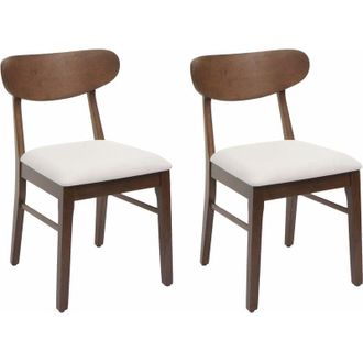 Hhg 2er-Set Esszimmerstuhl HHG-698, K&uuml;chenstuhl Stuhl, Stoff/Textil Massiv-Holz dunkles Gestell, creme