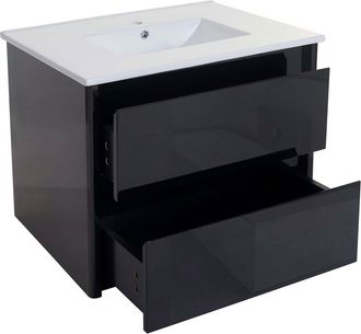 Mendler Waschbecken + Unterschrank HWC-B19, Waschbecken Waschtisch Badezimmer, Hochglanz 50x80cm - schwarz