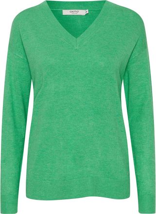 Oxmo OXHelle Damen Strickpullover Feinstrick Pullover V-Ausschnitt V-Neck überschnittene Ärmel leichte Viscose-Qualität, Größe:L, Farbe:Ming Green Melange 
