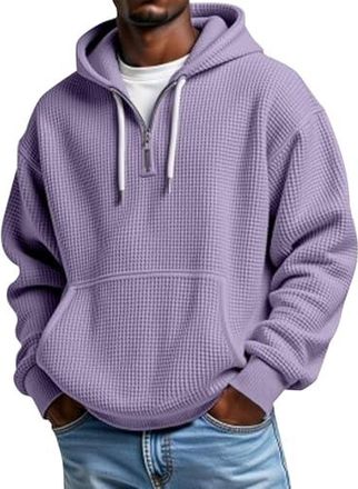 Generic Sweat &agrave; capuche pour homme - Demi-fermeture &eacute;clair - Pull &agrave; manches longues - Coupe droite - Motif gaufr&eacute; - Confortable - Pull en tricot - Pull de tra