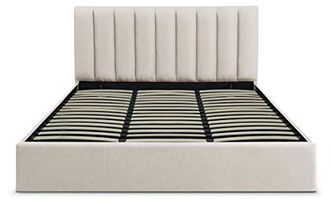 Menzzo Songe Bett mit Stauraum + Lattenrost, Stoffbezug Beige 180cm