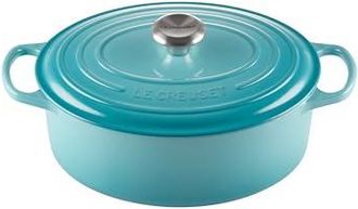 LE CREUSET Le Creuset Signature Gusseisen-Bräter mit Deckel, Ø 29 cm, Oval, Für alle Herdarten und Induktion geeignet, Volumen: 4,7 l, 4,675 kg, Karibik, 2117829