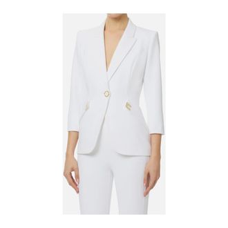 Elisabetta Franchi Femme, Vestes, Blanc, Taille: 36 FR Veste en cr&ecirc;pe stretch double couche avec d&eacute;tails logo