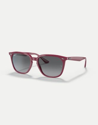Ray-Ban RB4362 - Eckige, polarisierte Sonnenbrille in Rot mit Gl&auml;sern in Grau