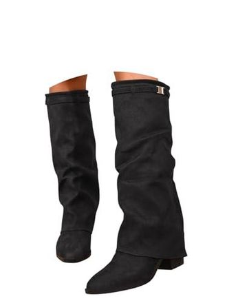 Onsoyours Bottes Hautes Femme avec Talon Botte Longue en Daim Automne Hiver &Eacute;l&eacute;gante Confortable Bottes au Genou A Noir 36 EU
