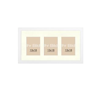 Bildershop-24 Bilderrahmen Collage Monza Wei&szlig; (matt) 50x27cm mit DREI Passepartout-Ausschnitten 13x18cm in Cremewei&szlig; Fotorahmen, Wechselrahmen, Posterrahmen, Puzzle