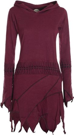 vishes Alternative Bekleidung - Langarm Damen Elfen Zipfel Kleid Tunika mit Zipfelkapuze Kleid Damen Herbst Kleid dunkelrot 44