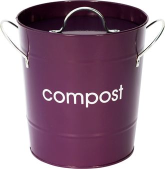 Premier Komposteimer aus verzinktem Stahl (pulverbeschichtet) mit Zink-Griffen, Inneneimer aus Kunststoff, violett