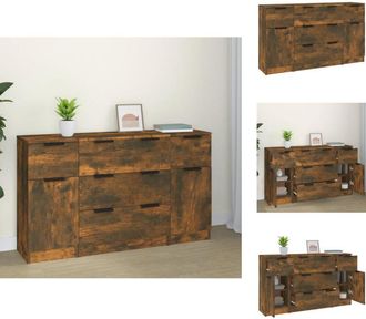 vidaXL 3-tlg. Sideboard-Set R&auml;uchereiche Holzwerkstoff - Holz Sideboard - Wohnzimmer Dekoration - Sideboard Set - Schubladenschr&auml;nk - Regal