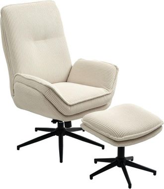 HOMCOM Homcom - Relaxsessel mit Hocker 360&deg;Drehbarer Fernsehsessel mit Liegefunktion TV-Sessel mit Cord-Optik, Ruhesessel f&uuml;r Wohnzimmer, Schlafzimmer, Beige