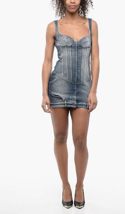 Off-white Denim Mini Dress with Sweetheart Neckline Off-White