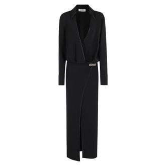 The Attico Schwarzes Kleid mit Schlitz und V-Ausschnitt - - Dresses - Damen - Schwarzk - S