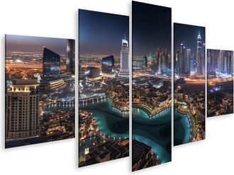 Islandburner Bild auf Leinwand Leuchtende Skyline bei Nacht in Dubai für Wohnzimmer Reisefreudige Reisebüro Bilder Wandbilder Poster