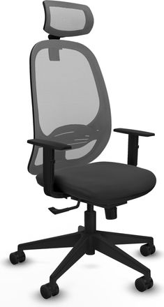 Piqueras y Crespo B&uuml;rostuhl, zylindrisch, mit 1D-Armlehnen, h&ouml;henverstellbare Lendenwirbelst&uuml;tze und Kopfteil, h&ouml;henverstellbar und neigbar, Grau/Dunkelgrau