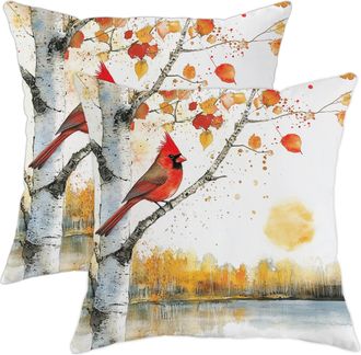 Generic Fall-Kardinalvogel Kissenh&uuml;llen Komfort Kissenbezug Weich Zierkissenbezug F&uuml;r B&uuml;ro Heimdekoration Schlafzimmer 45X45Cm 2Er Set