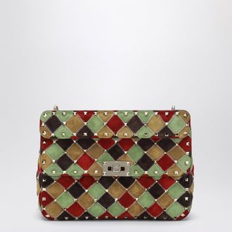 Valentino Garavani Kleine Rockstud Spike Tasche aus Patchwork-Veloursleder