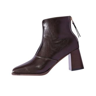 Generic Bottines pour femme &agrave; bout pointu &eacute;l&eacute;gantes &agrave; talon &eacute;pais de couleur unie avec fermeture &eacute;clair dans le dos confortables pour lautomne et lhiver, marr