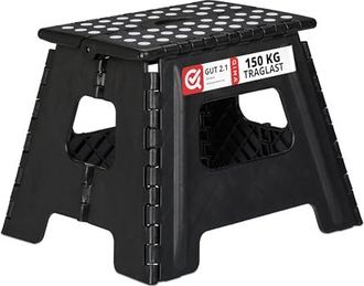 Relaxdays Klapphocker faltbar, Camping Hocker, Kinder Badhocker, bis 150 kg, Kunststoff, HxBxT: 30 x 37 x 29 cm, schwarz