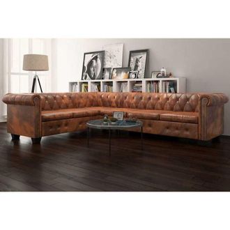 vidaXL Vidaxl - Canapé dangle Chesterfield 6 Places Cuir artificiel Marron