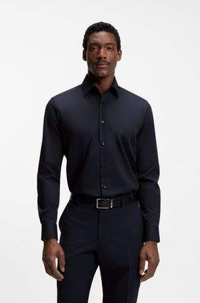HUGO BOSS Businesshemd BOSS Joe Kent, Herren, Gr. 40, N-Gr, dunkelblau404, Popeline, Obermaterial: 96% Baumwolle, 4% Elasthan, unifarben, regular fit normal, Ru