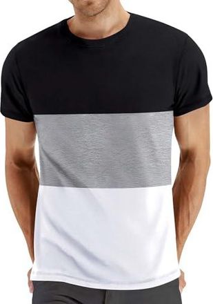 Generic Chemise dentraînement en coton pour homme - T-shirt de sport tendance à manches courtes pour homme - Col rond - Design uni - Coupe régulière - Respira