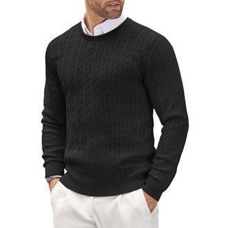 Generic Pull pour homme UK &agrave; col rond en tricot avec c&acirc;bles, pull long manches avec col rond en tricot, pull daffaires pour bureau, pull chaud, sous-v&ecirc;tement 