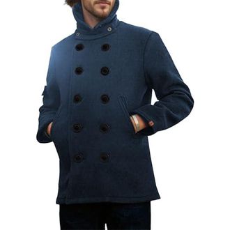 Generic Caban classique &agrave; double boutonnage pour homme Printemps Hiver Chaud Manteau d&eacute;contract&eacute; Coupe ajust&eacute;e Manteau Caban, bleu, XXL