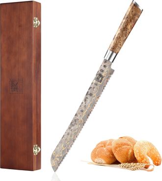 Zayiko MysticMagma Brotmesser 27 cm mit Wellenschliff aus 67 Lagen Damaststahl und VG10 Kern I K&uuml;chenmesser f&uuml;r Brot, Br&ouml;tchen, Baguette & Krustenbraten I Ah