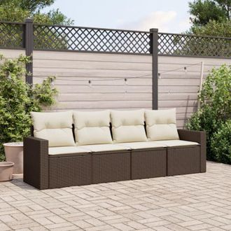 vidaXL 4-tlg. Garten-Sofagarnitur mit Kissen Braun Poly Rattan - Vidaxl