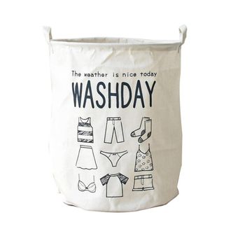 YOUJIA Baumwolle Leinen Runden Faltbar Waschekorb Waeschesammler Korb Kinder Spielzeug Aufbewahrungskorb Aufbewahrungsbox (WASHDAY, 40 * 50cm)