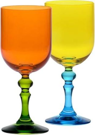 Krosno Verres Color&eacute;s pour Vin Rouge et Blanc, Mocktails et Eau - 2 x 300 ml - Collection Bubble - Orange et Jaune - Cristal Sans Plomb - Peints &agrave; la Main