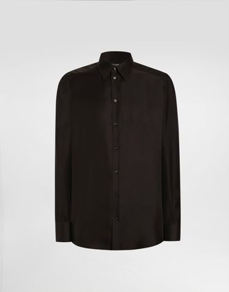 Dolce & Gabbana Gold Silk Twill Shirt - Mann Hemden Mehrfarbig 43
