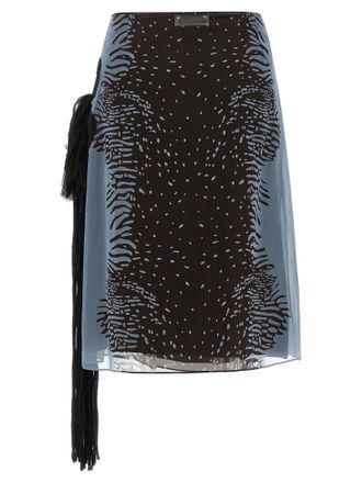 Ferragamo Animal Print Silk Georgette Skirt - Black