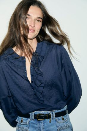 Gerard Darel Blouse &agrave; volants en voile de coton - LEONE - Marine