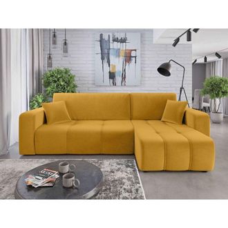 Fun M&ouml;bel Ecksofa mit Schlaffunktion Sofa DAGNY in Stoff Kronos Senfgelb Ottomane Rechts