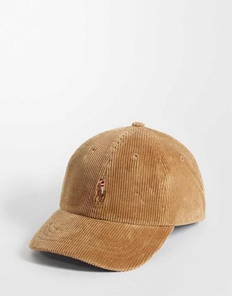 Polo Ralph Lauren casquette de baseball en velours c&ocirc;tel&eacute; extensible marron avec logo icon