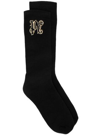Palm Angels chaussettes nervurées à logo brodé - Noir