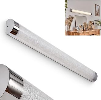 HOFSTEIN LED Spiegelleuchte Morges, Wandleuchte aus Metall/Kunststoff in Chromfarben/Weiß m. Glitzer-Optik, Spiegellampe ideal für Badezimmer, Schminklicht, 15