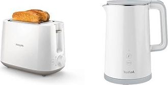 T-fal KO6931 Sense Wasserkocher | 1,5 Liter Kapazit&auml;t | Digitalanzeige | 5 Temperaturstufen wei&szlig; & Philips HD2581/00 Toaster, integrierter Br&ouml;tchenaufsatz, 